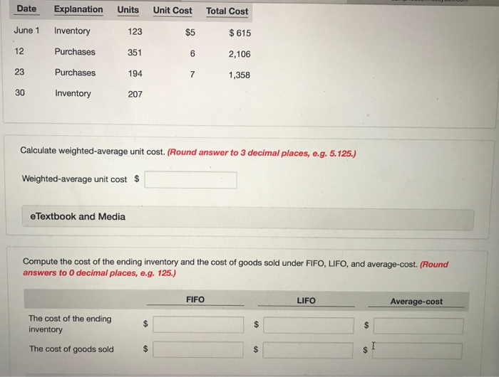 Solved Date Explanation Units Unit Cost Total Cost June 1 | Chegg.com