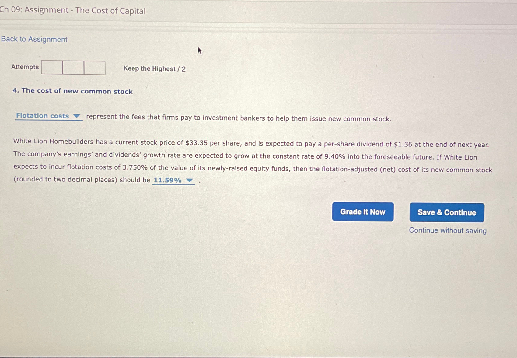 Solved Ch 09: Assignment - ﻿The Cost of CapitalBack to | Chegg.com