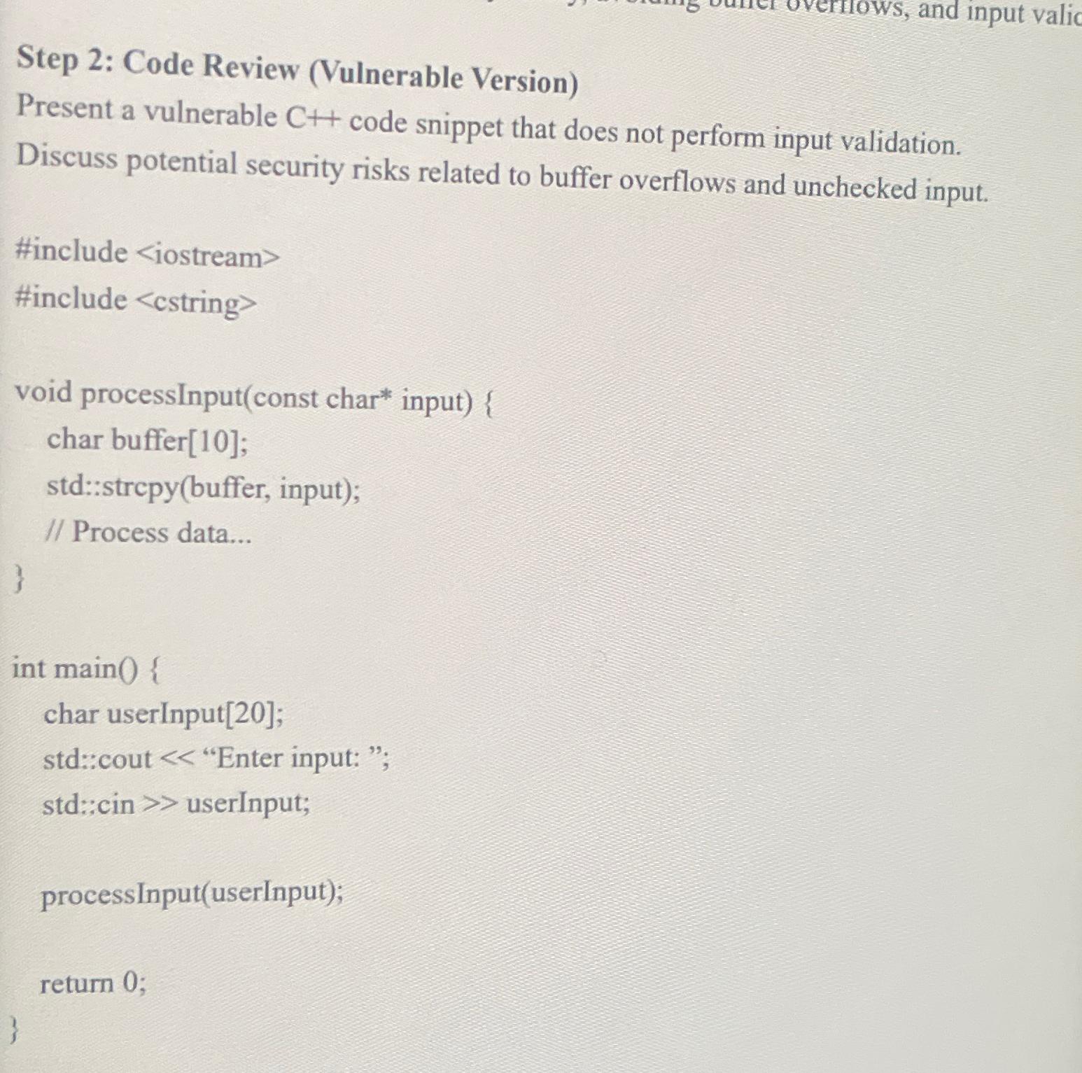 Solved Step 2: Code Review (Vulnerable Version)Present a | Chegg.com