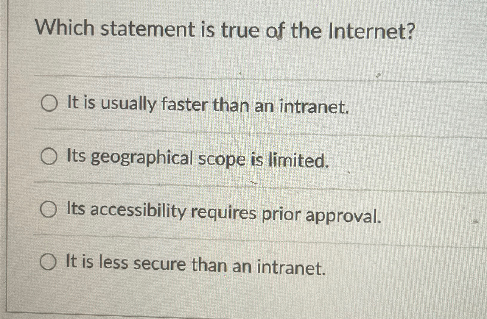 Solved Which statement is true of the Internet?It is usually | Chegg.com