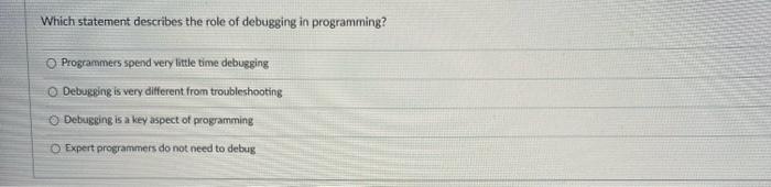 Solved Which statement describes the role of debugging in | Chegg.com