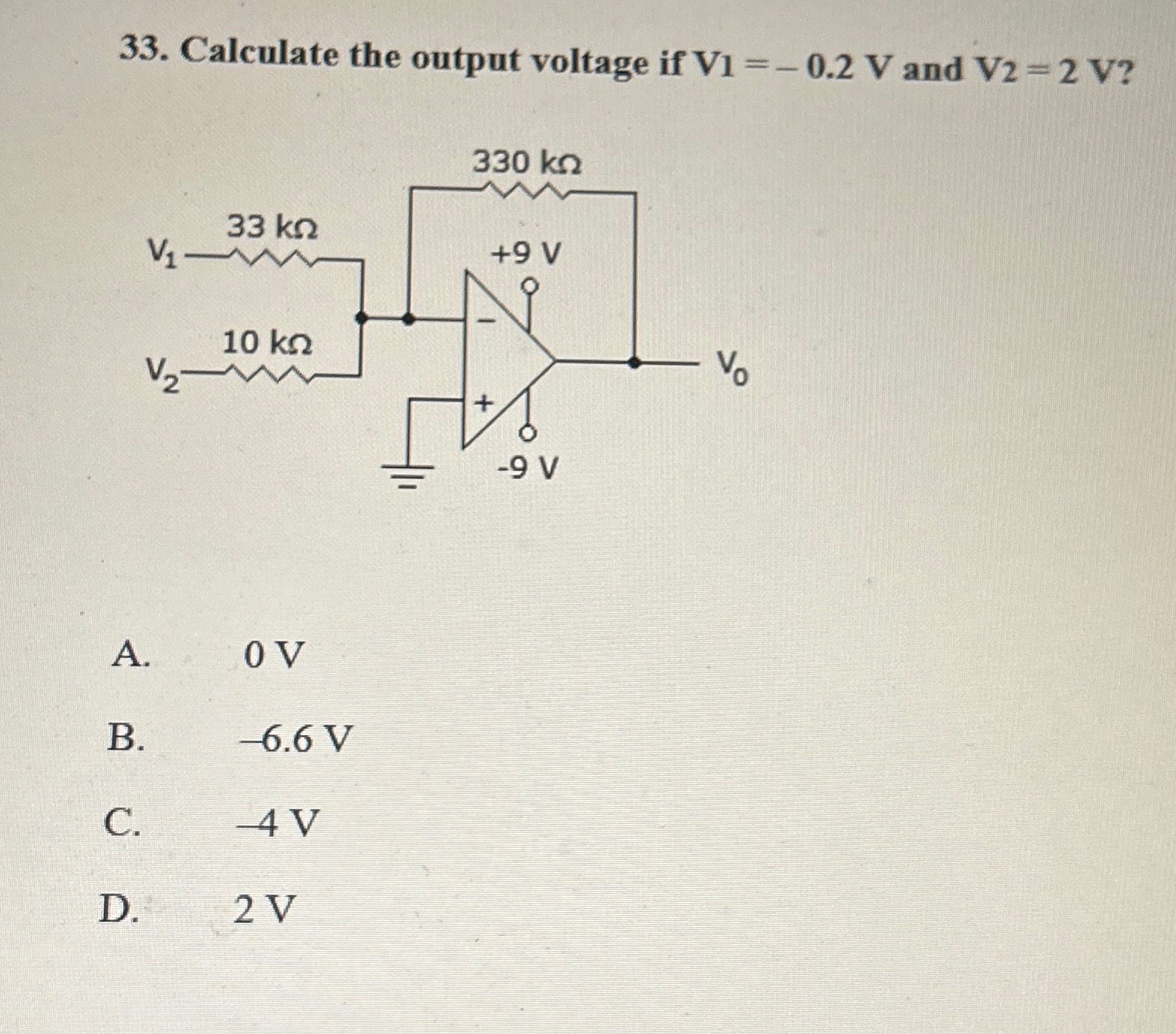 Solved Calculate the output voltage if V1=-0.2V ﻿and | Chegg.com