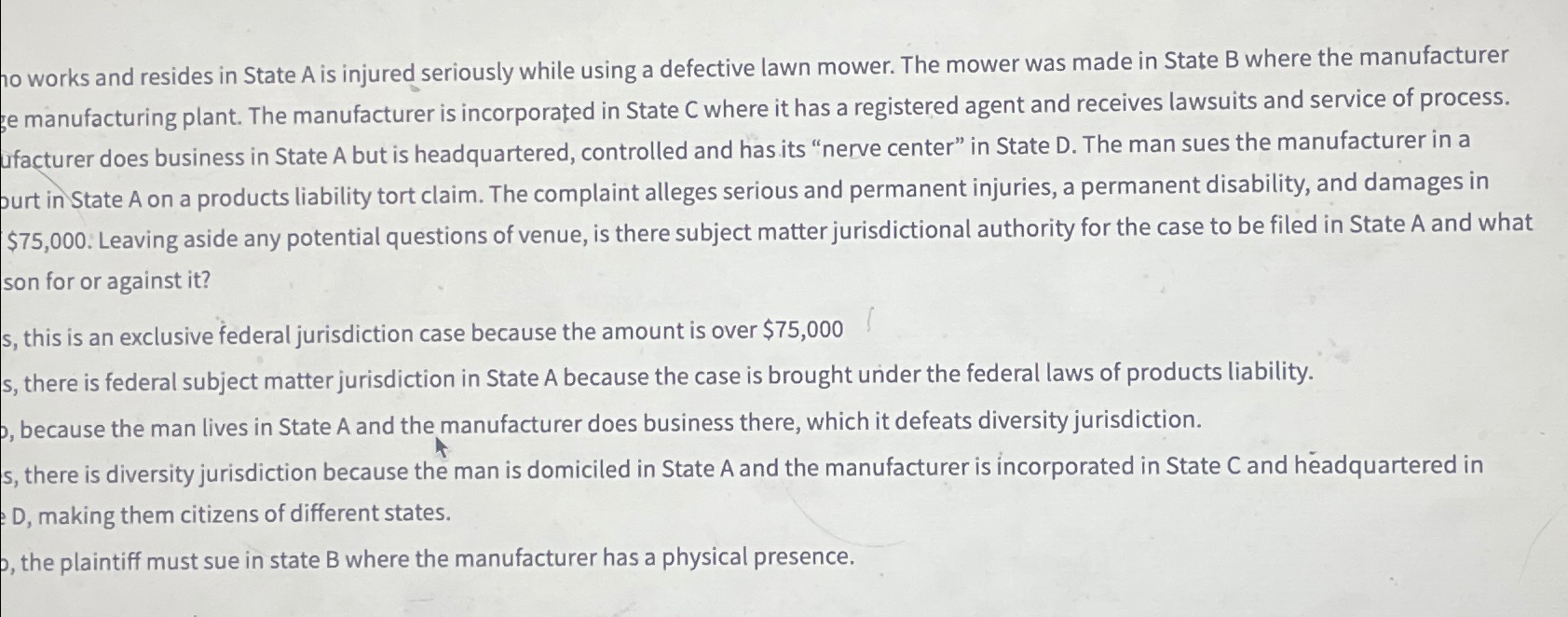 Solved ho works and resides in State A is injured seriously | Chegg.com