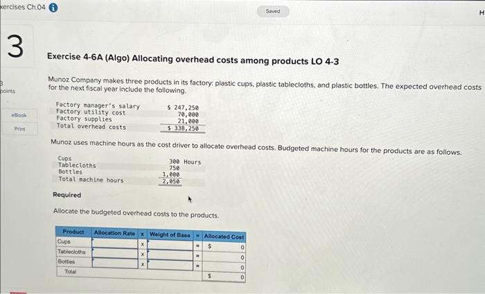 Solved Exercise 4-6A (Algo) Allocating overhead costs among | Chegg.com