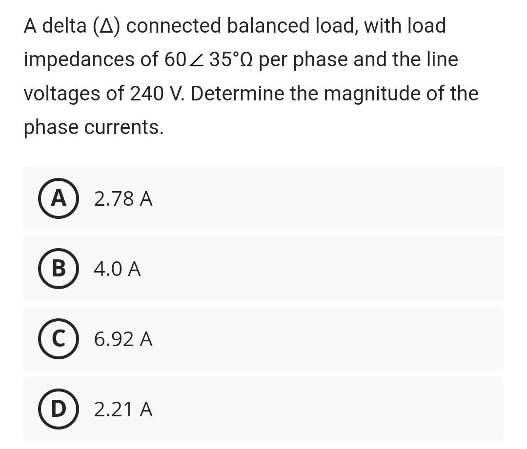 Solved A delta (Δ) connected balanced load, with load | Chegg.com