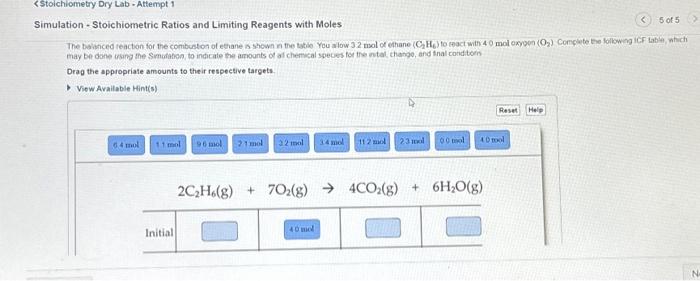 Solved Simulation - Stoichiometric Ratios and Limiting | Chegg.com