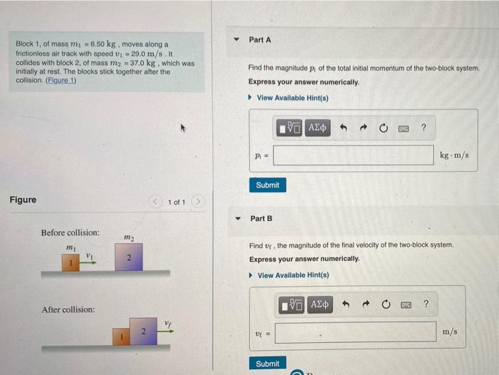 Solved Block 1 , of mass m1=6.50 kg, moves along a Part A | Chegg.com