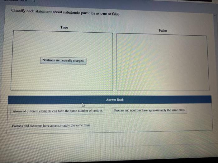 Solved Classify each statement about subatomic particles as | Chegg.com
