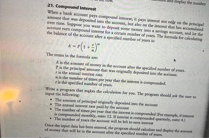 Solved 21. Compound Interest When a bank account pays | Chegg.com