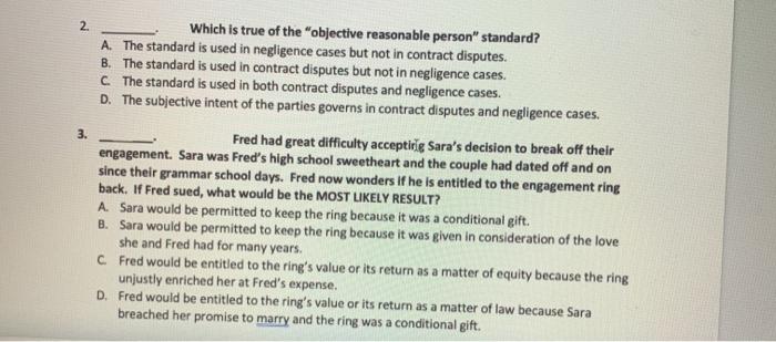 Solved 2. 3. Which is true of the "objective reasonable | Chegg.com