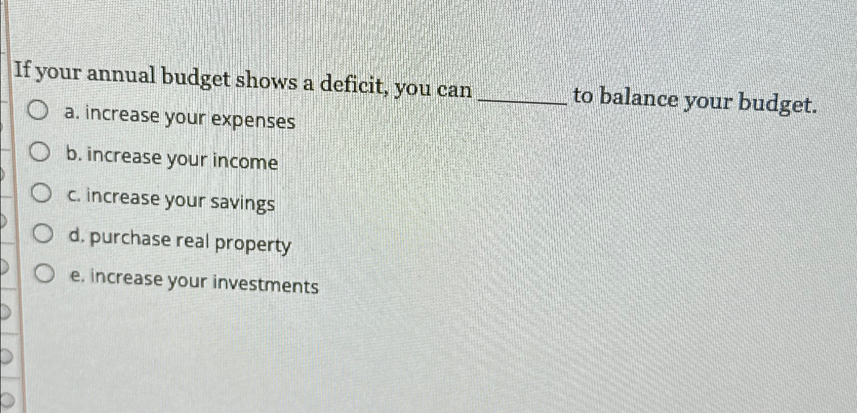 Solved If your annual budget shows a deficit, you cana. | Chegg.com