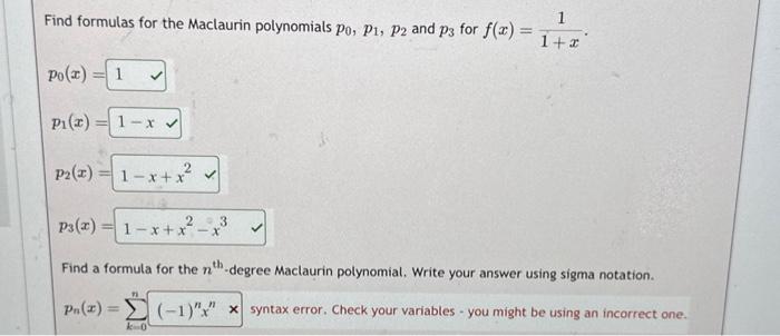 Solved Find formulas for the Maclaurin polynomials \\( | Chegg.com