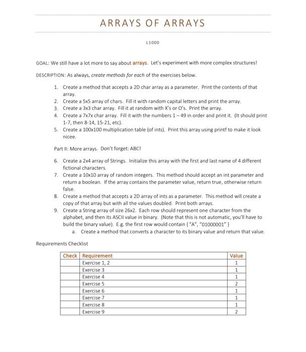Solved GOAL: We still have a lot more to say about arrays. | Chegg.com