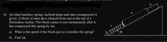 Solved 4) An ideal massless spring, inclined plane and mass | Chegg.com