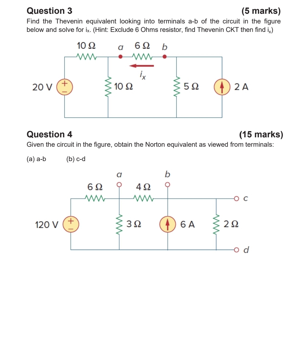 Solved Question 3(5 ﻿marks)Find the Thevenin equivalent | Chegg.com
