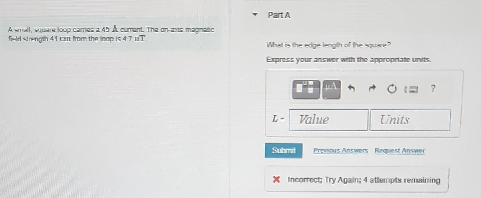Solved A small, square loop carries a 45 A current. The | Chegg.com