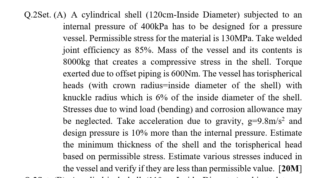 Solved Q.2Set. (A) ﻿A cylindrical shell -Inside Diameter) | Chegg.com