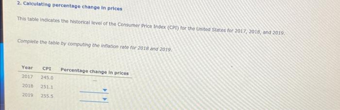 Solved 2. Calculating percentage change In prices This table | Chegg.com