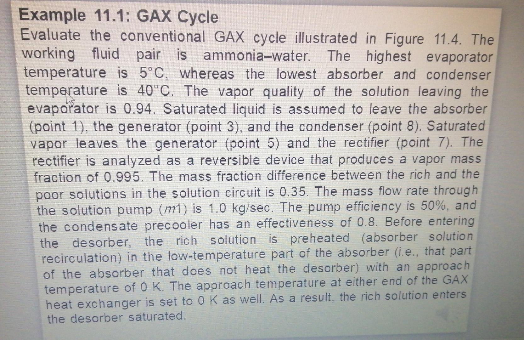 Example 11.1: GAX Cycle Evaluate the conventional GAX | Chegg.com