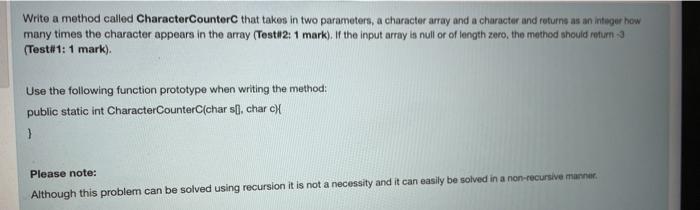 Solved Write a method called CharacterCounter that takes in | Chegg.com