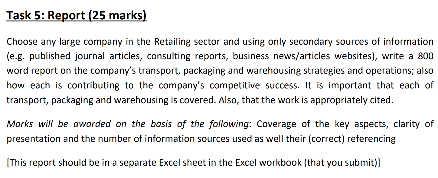 Solved Task 5: Report (25 ﻿marks)Choose any large company in | Chegg.com