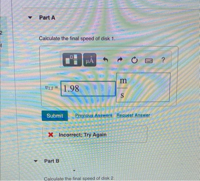 Solved Disk 1 (of inertia m) slides with speed 4.0 m/s | Chegg.com
