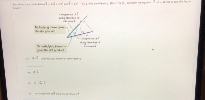 Solved For the vectors in the figure below, with a 7,0 = 8,0 | Chegg.com