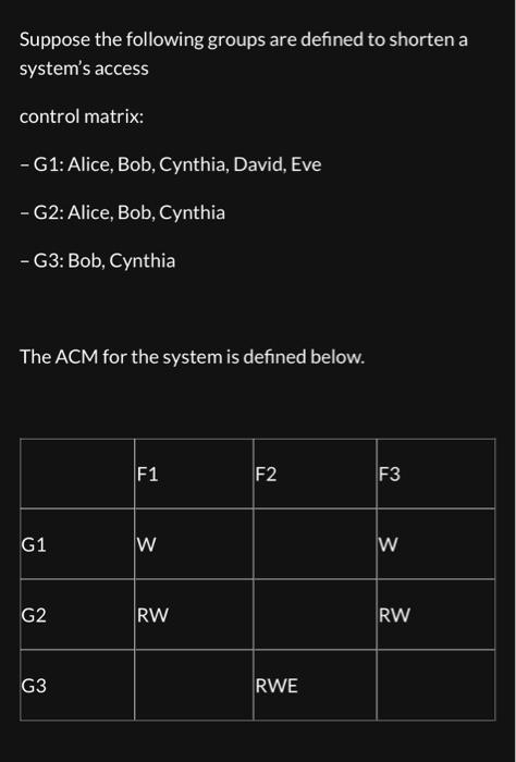 Solved Suppose the following groups are defined to shorten a | Chegg.com
