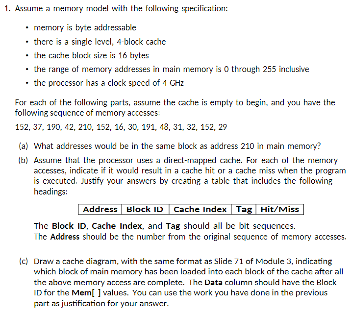 Assume a memory model with the following | Chegg.com