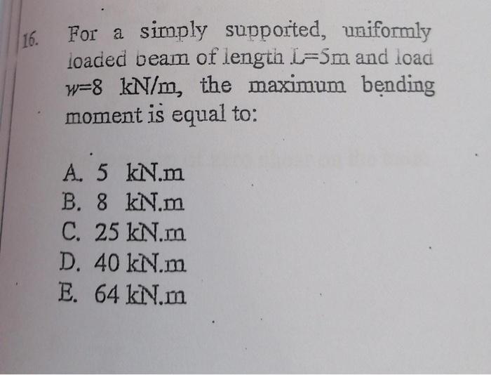 Solved For a simply supported, uniformly loaded beam of | Chegg.com