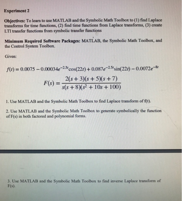 Solved Experiment 2 Objectives: To learn to use MATLAB and | Chegg.com