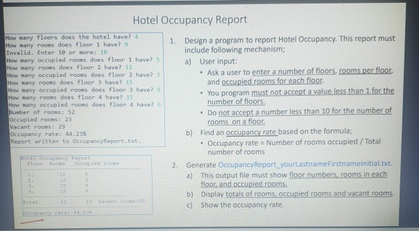Solved Hotel Occupancy Report Floor Rooms Occupied rooms 1. | Chegg.com