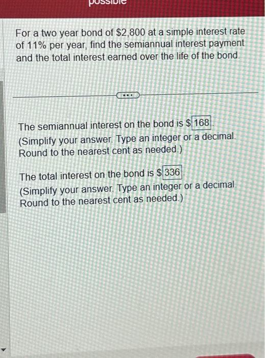 Solved For a two year bond of $2,800 at a simple interest | Chegg.com