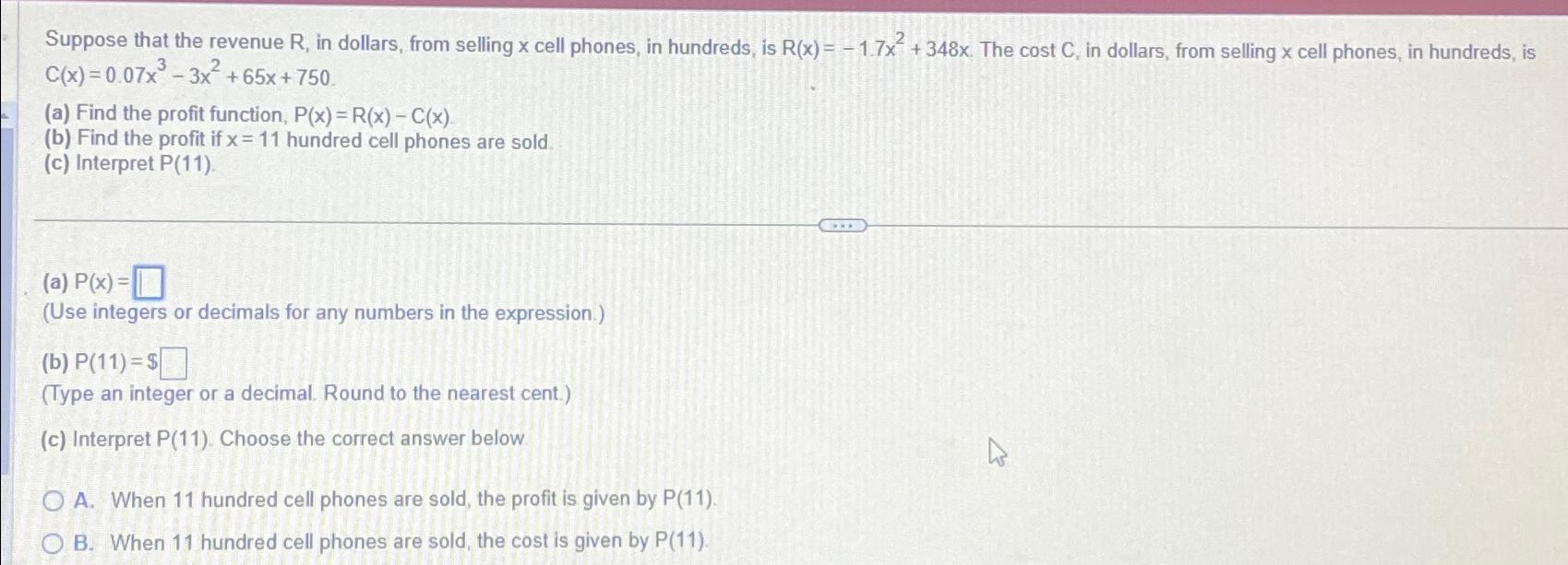Solved Suppose that the revenue R, ﻿in dollars, from selling | Chegg.com