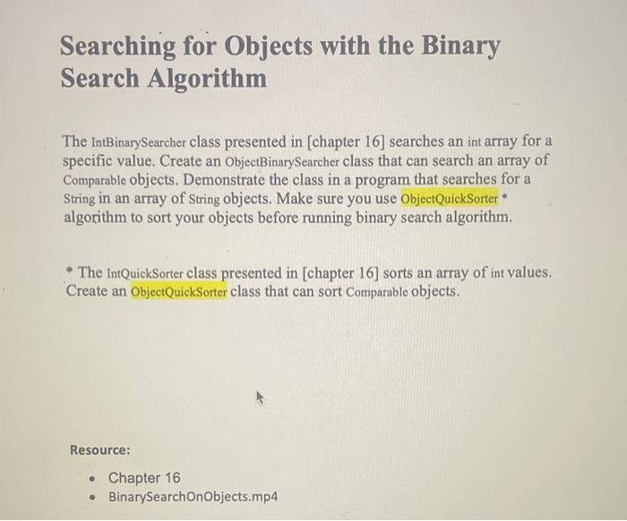 Solved Searching for Objects with the Binary Search | Chegg.com