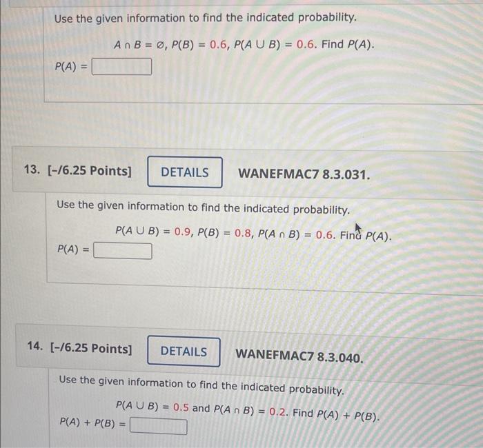 Solved Use the given information to find the indicated | Chegg.com