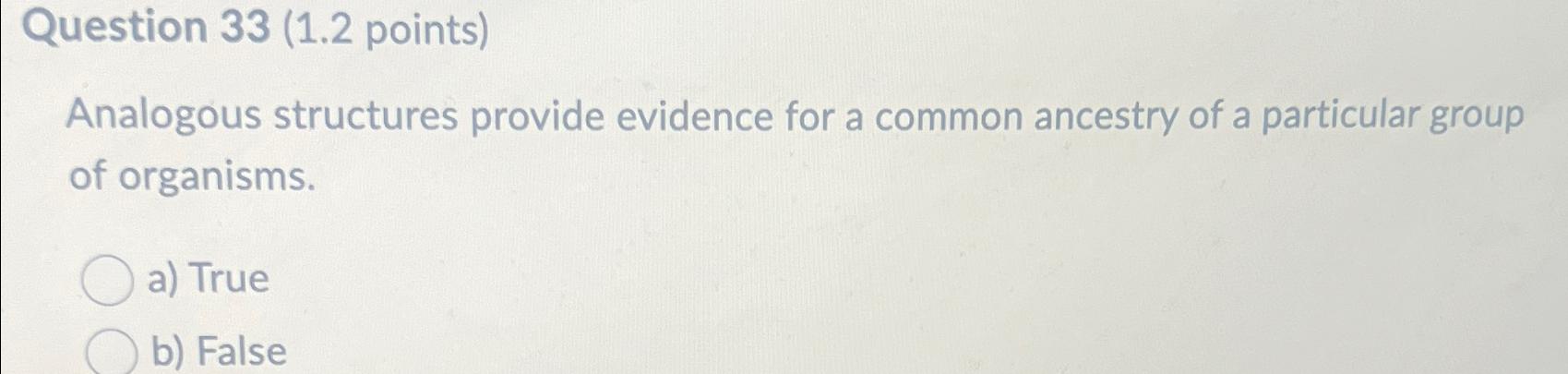 Solved Question 33 (1.2 ﻿points)Analogous structures provide | Chegg.com