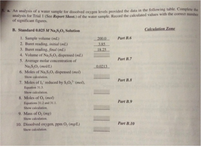 a. An analysis of a water sample for dissolved oxygen | Chegg.com