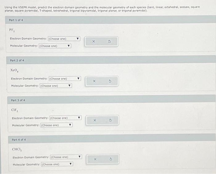 Solved Using the VSEPR model, predict the electron domain | Chegg.com