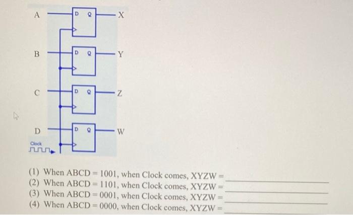 Solved (1) When ABCD=1001, when Clock comes, XYZW= (2) When | Chegg.com