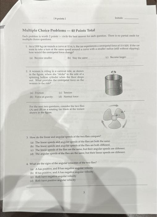 Solved Multiple Choice Problems - 40 Points Total Each | Chegg.com