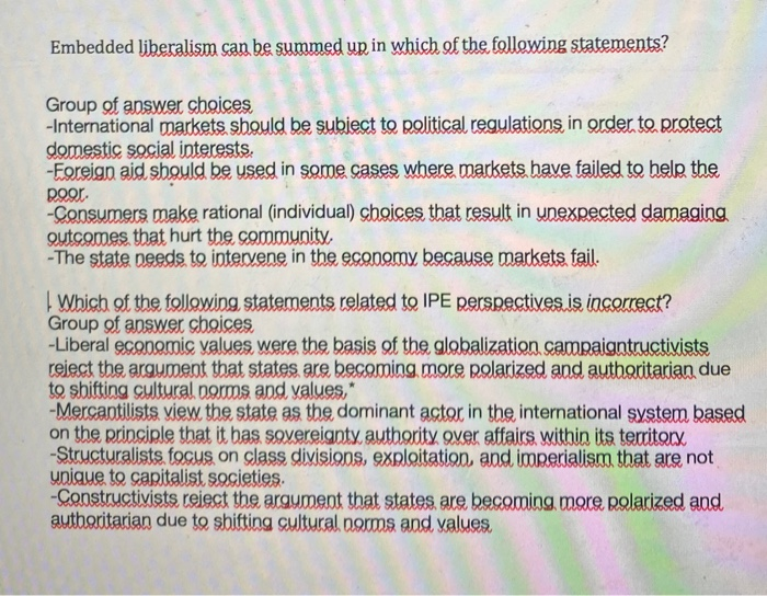 Solved Embedded liberalism can be summed up in which of the | Chegg.com