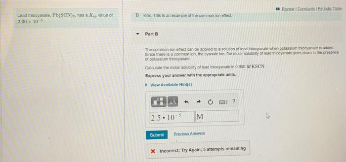Solved m Review Constanta Periodic Table Lead thiocyanate, | Chegg.com