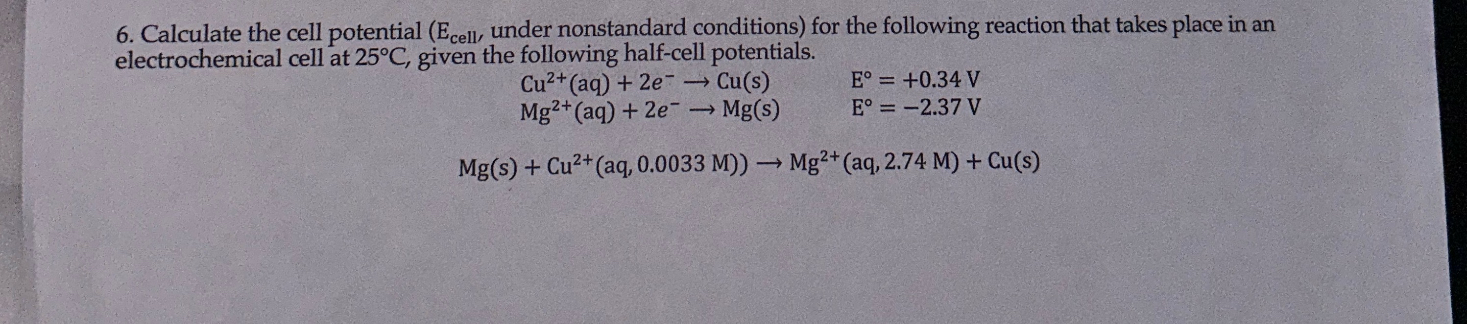 Solved Calculate the cell potential ( Ecell , ﻿under | Chegg.com