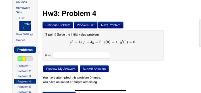 Solved (1 point) Solve the initial value problem | Chegg.com