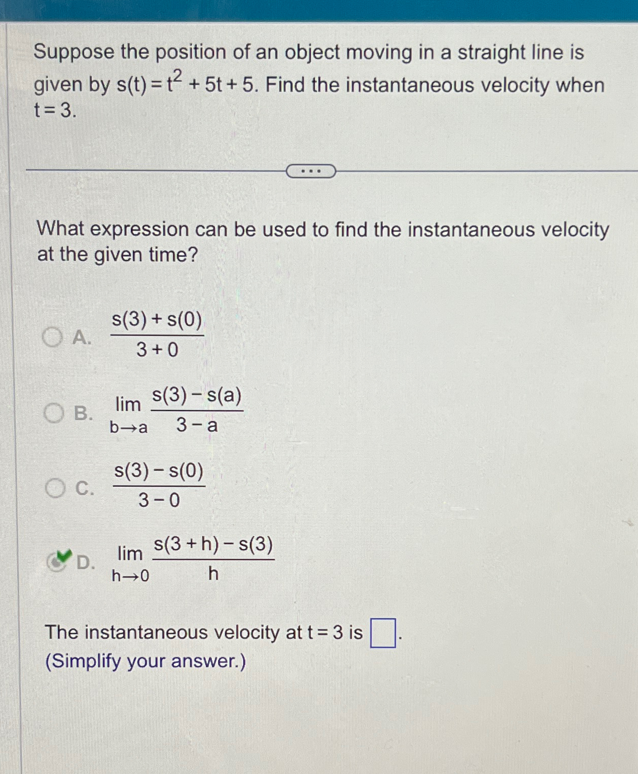 Solved Suppose the position of an object moving in a | Chegg.com