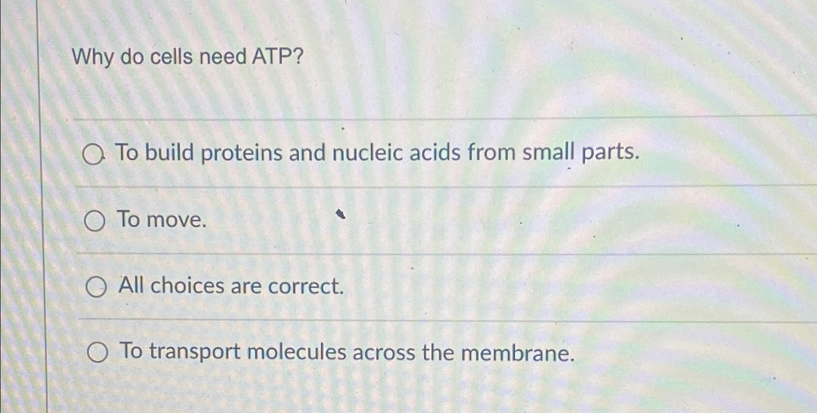 Solved Why do cells need ATP?To build proteins and nucleic | Chegg.com
