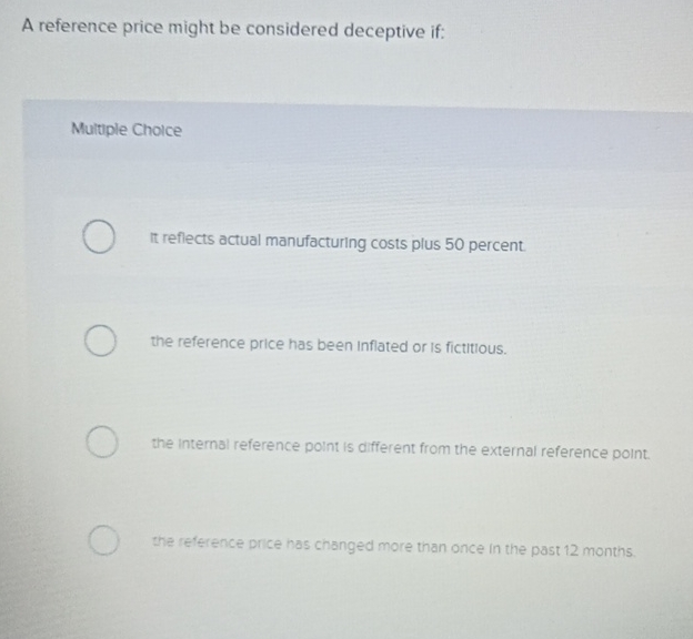 Solved A reference price might be considered deceptive | Chegg.com