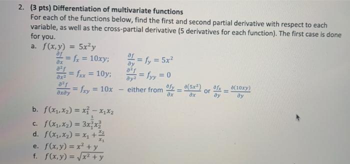 Solved 2. (3 pts) Differentiation of multivariate functions | Chegg.com