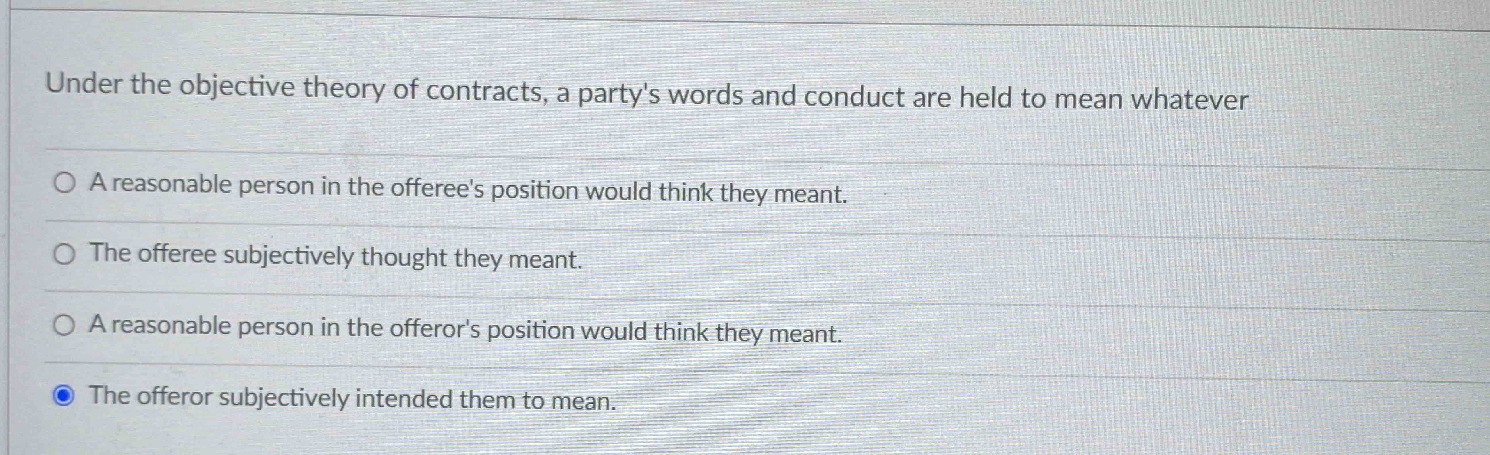 Solved Under the objective theory of contracts, a party's | Chegg.com